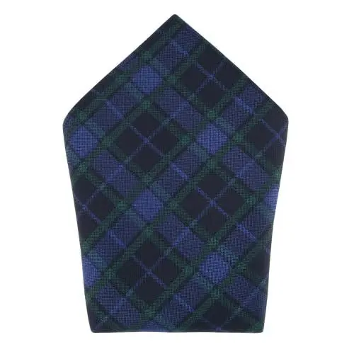 Trafalgar Ives Green And Navy Blackwatch Plaid Silk Pocket Square - Green And Navy Plaid