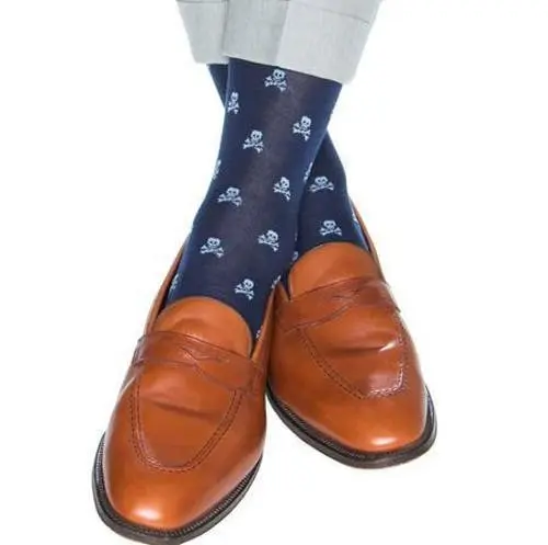 Trafalgar Rodger Skull And Crossbones Mid-calf Socks - Navy