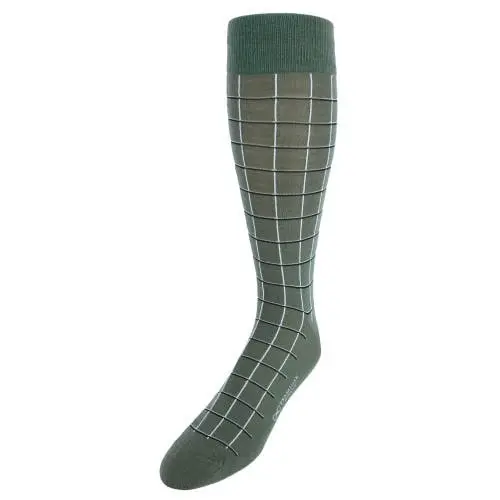 Trafalgar Oscar Windowpane Merino Wool Mid-calf Socks - Green With Black And Cream