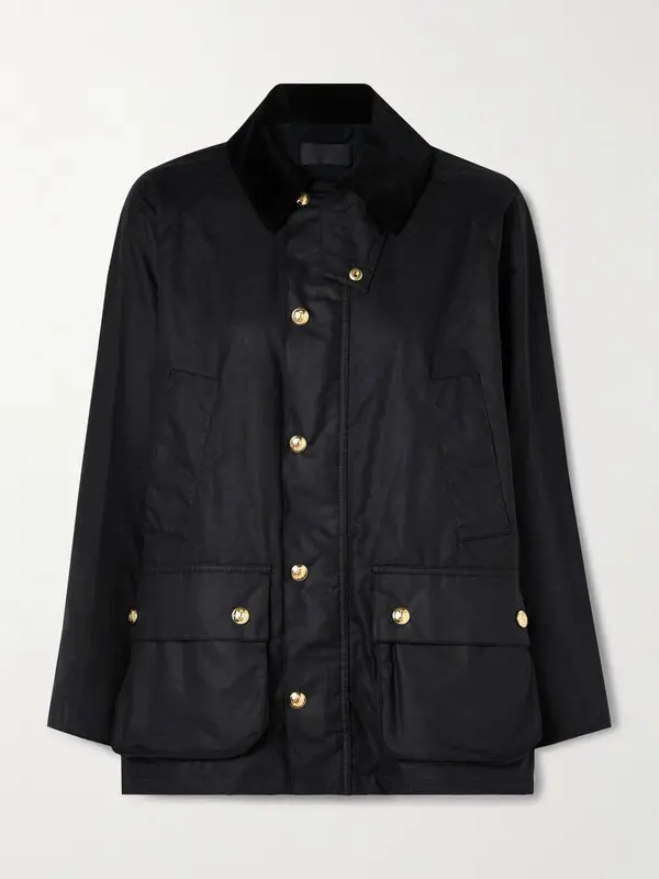 NILI LOTAN Kedem Cotton Corduroy-trimmed Waxed-cotton Jacket
