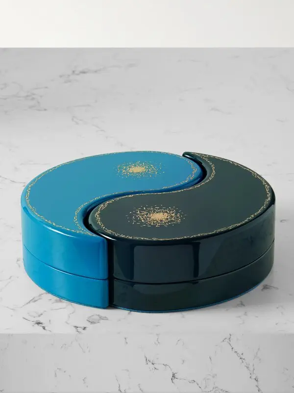 TROVE Yin Yang Lacquered Wood Jewelry Box - Blue