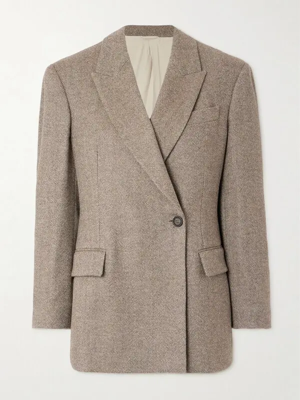 Brunello Cucinelli Herringbone Wool-blend Blazer - Brown