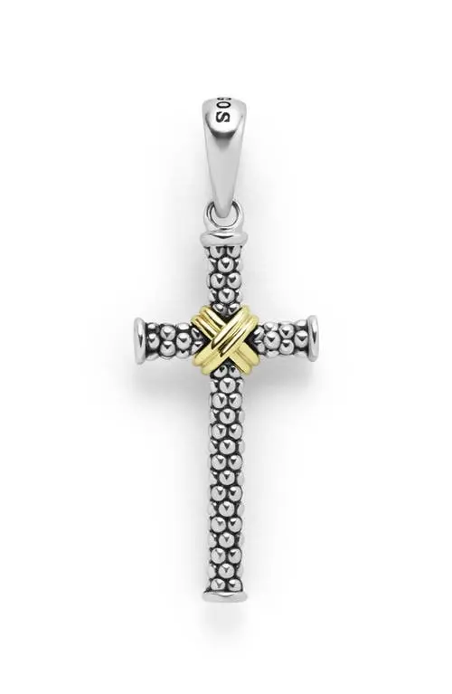 Lagos Anthem Caviar Beaded Cross Amulet - Two-tone