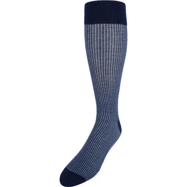 Trafalgar Gerald Box Design Mercerized Cotton Mid-calf Socks - Navy And Light Blue