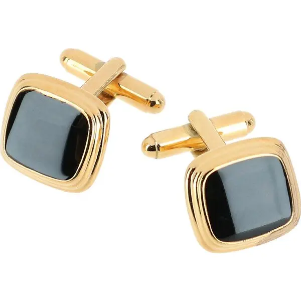 Trafalgar Black Lacquer Cushion Cufflinks - Gold
