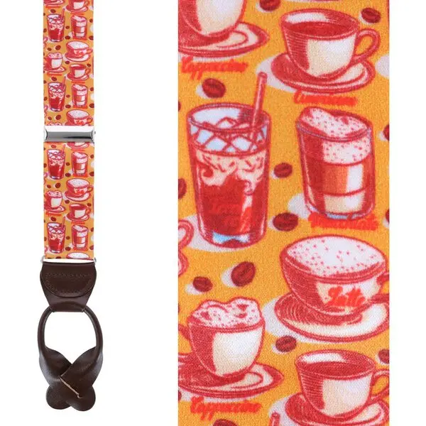 Trafalgar Coffee Print Silk Button End Suspenders - Tan