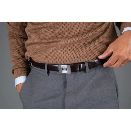 Trafalgar 30mm Engine Turned Rhodium Compression Belt Buckle - Silver