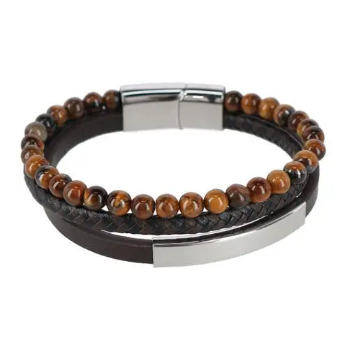 Trafalgar Beaded And Leather 3-strand Bracelet - Brown