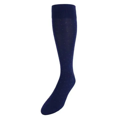 Trafalgar Gerald Classic Pin Dot Mercerized Cotton Mid-calf Socks - Navy With Gold Pindot