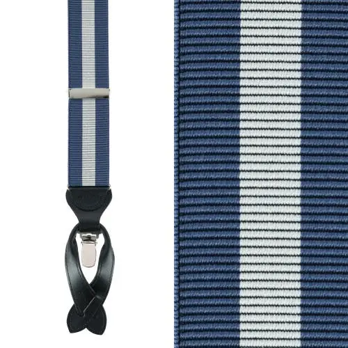 Trafalgar Big & Tall Oliver Stripe Convertible Suspenders - Blue/grey