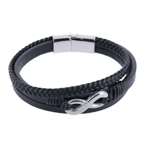 Trafalgar Infinity Symbol Leather Bracelet - Silver