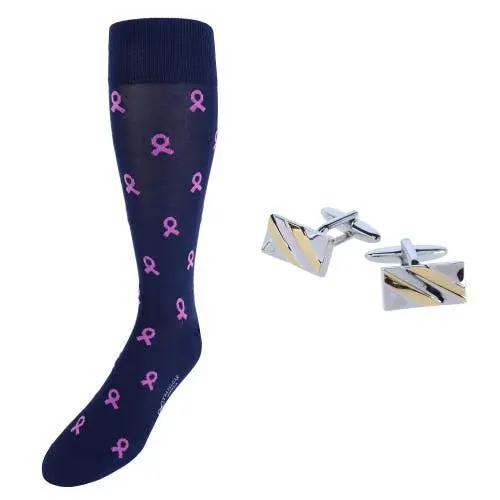 Trafalgar Rhodium And Gold Cufflinks With Patterned Mid-calf Socks - Silver