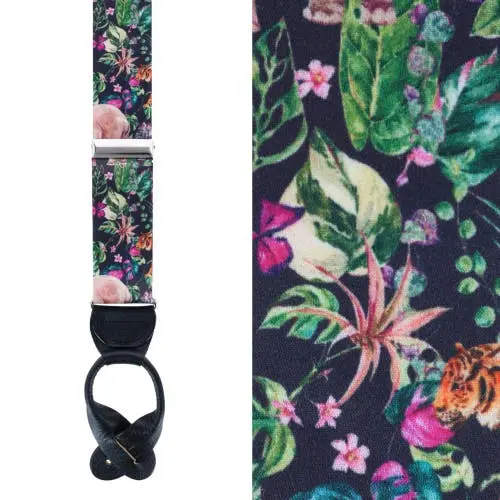 Trafalgar Animal Safari Silk Button End Suspenders - Black