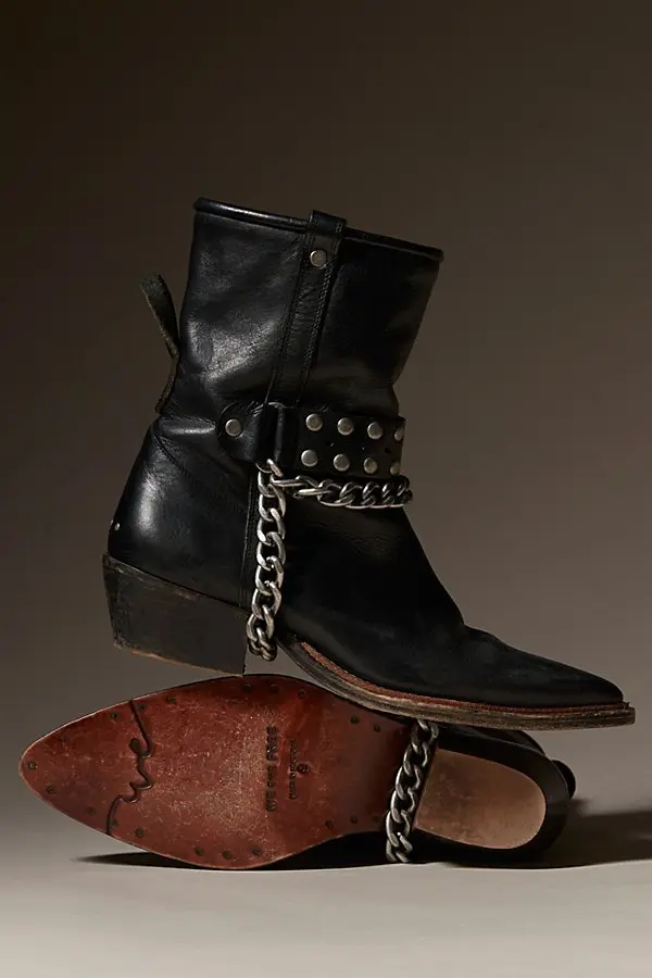 Free People We The Free Aiden Chain Ankle Boots - Black Leather