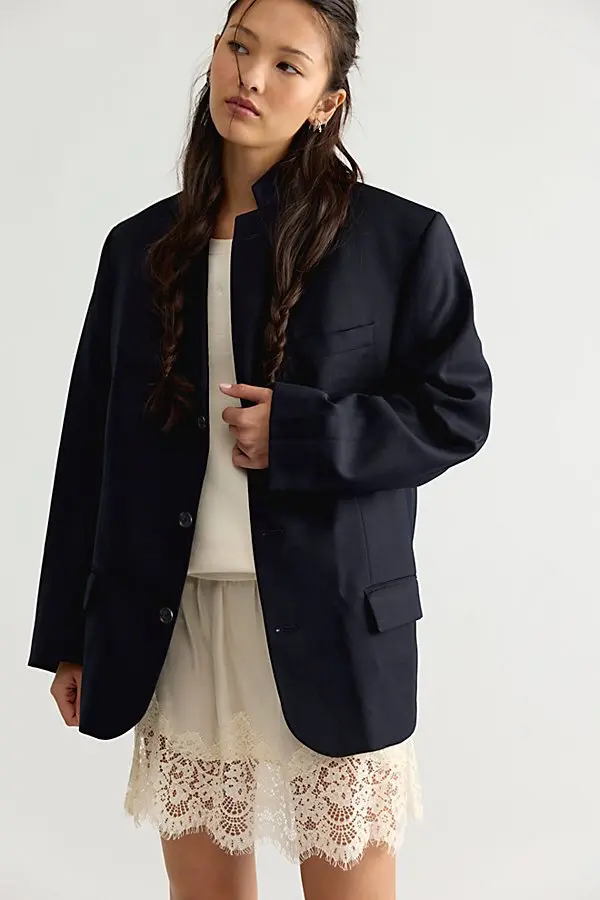 HAVRE STUDIO Button Back Blazer - Navy