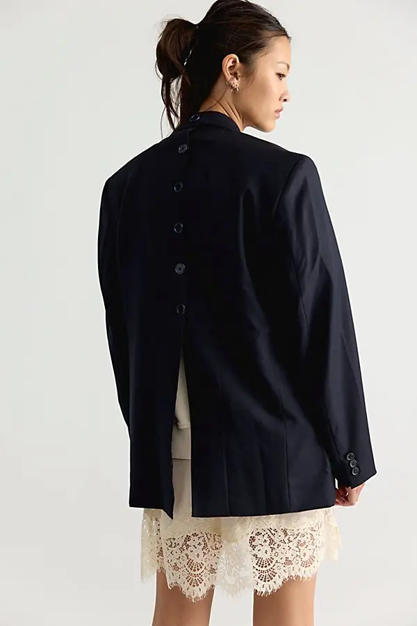 HAVRE STUDIO Button Back Blazer - Navy