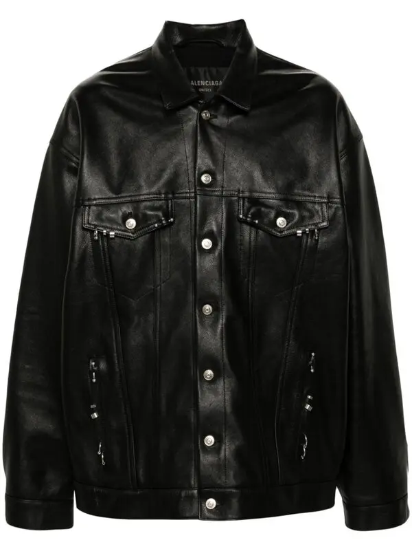 Balenciaga Pierced Leather Jacket - Black | Editorialist