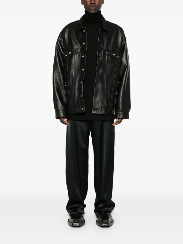 Balenciaga Pierced Leather Jacket - Black | Editorialist