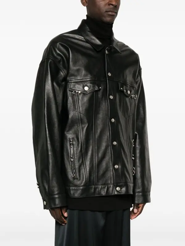 Balenciaga Pierced Leather Jacket - Black | Editorialist