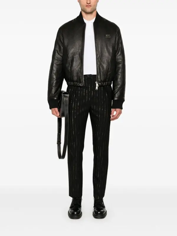 Ami Logo-plaque Leather Jacket - Black