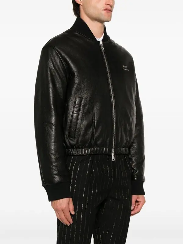 Ami Logo-plaque Leather Jacket - Black