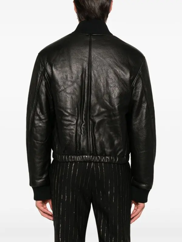Ami Logo-plaque Leather Jacket - Black