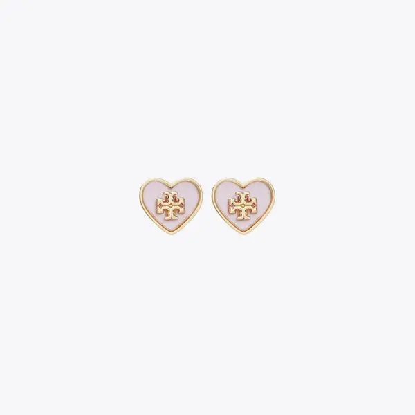 Tory Burch Forget Me Not Heart Stud Earrings - Tory Gold/pink