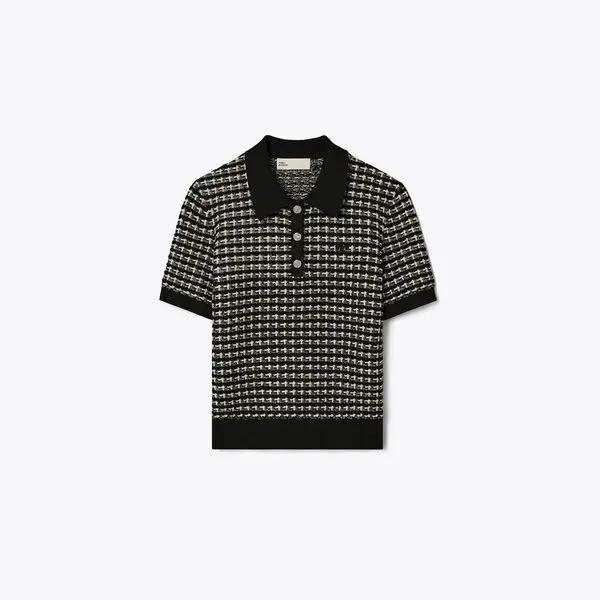 Tory Burch Jacquard Polo In Black/Green - 37% Off | Editorialist