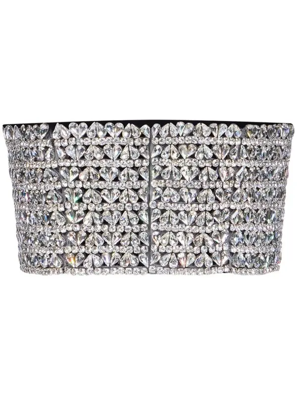AREA Embroidered Crystal Heart Bandeau - Black