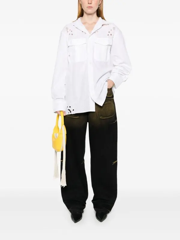 MARINE SERRE Logo Embroidered Cut-out Shirt - White
