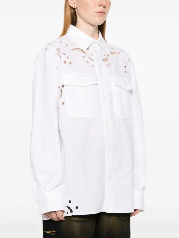 MARINE SERRE Logo Embroidered Cut-out Shirt - White