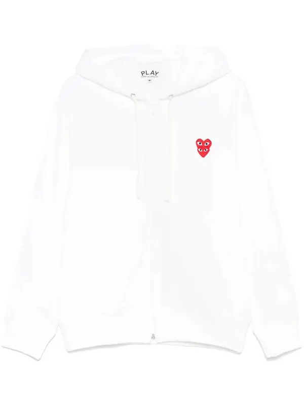 Play Comme Des Garcon Double Heart-patch Hoodie - White