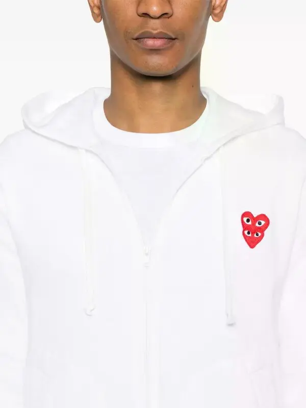 Play Comme Des Garcon Double Heart-patch Hoodie - White