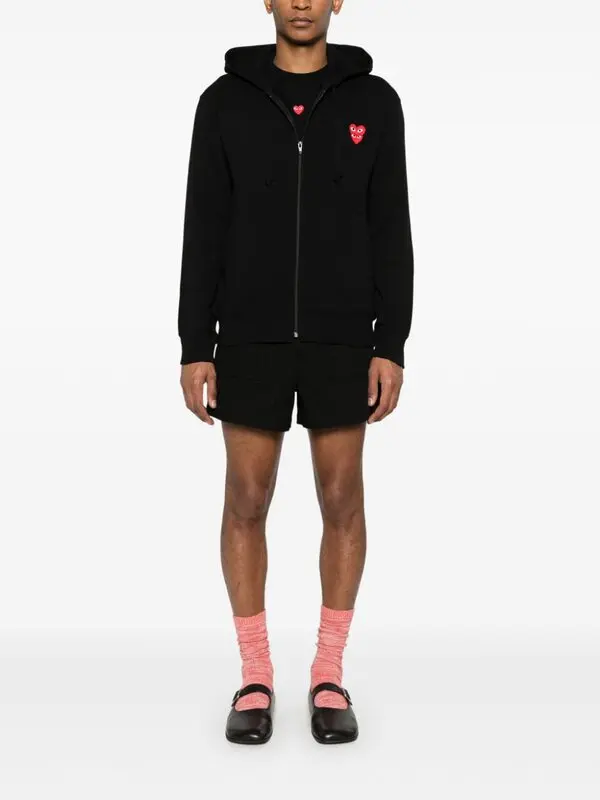 Play Comme Des Garcon Double Heart-patch Hoodie - Black