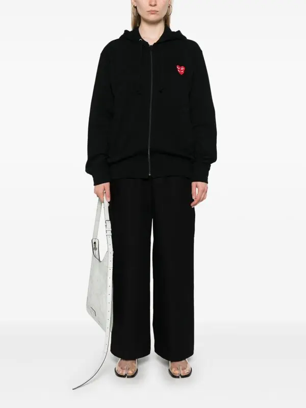Play Comme Des Garcon Double Heart-patch Hoodie - Black
