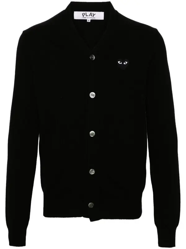 Play Comme Des Garcon Heart-patch Wool Cardigan - Black