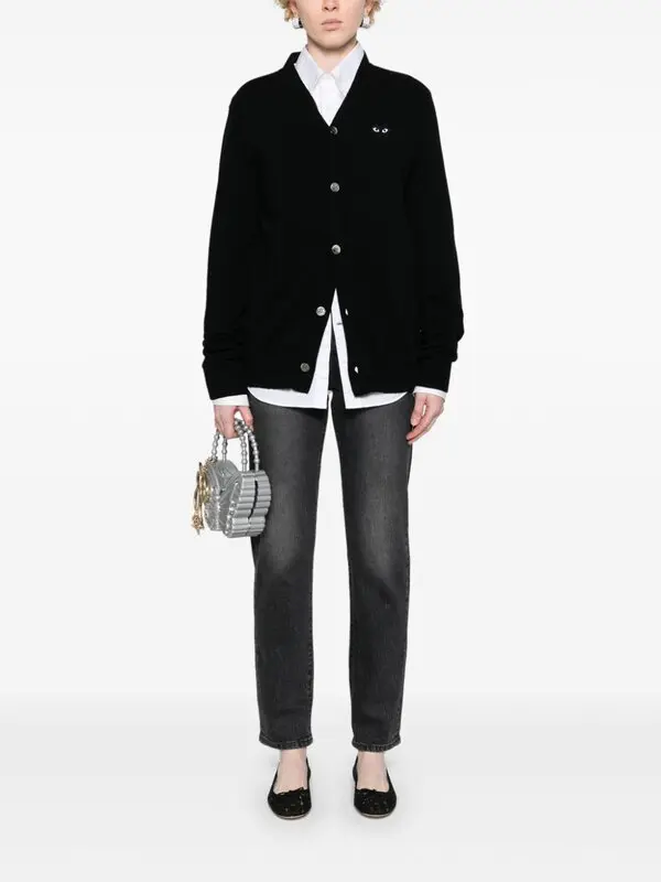 Play Comme Des Garcon Heart-patch Wool Cardigan - Black