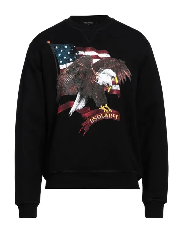 Dsquared2 Cotton Elastane Sweatshirt With Eagle And Flag Print - Black