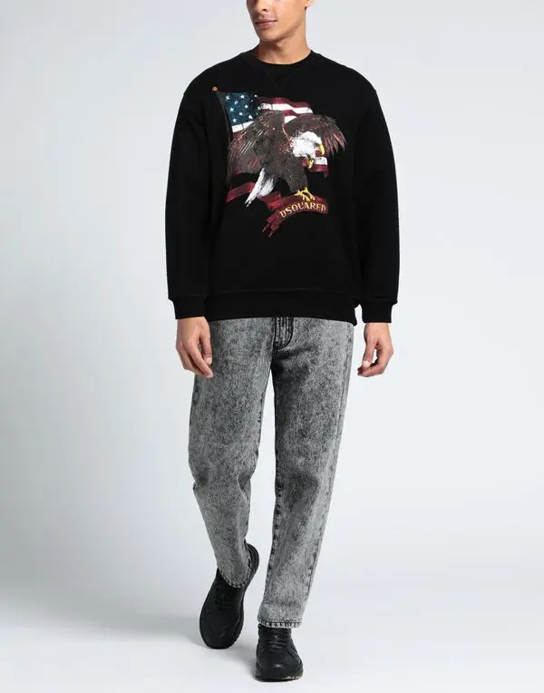 Dsquared2 Cotton Elastane Sweatshirt With Eagle And Flag Print - Black