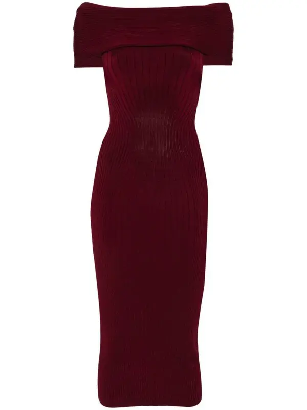 MUGLER Off-shoulder Knit Dress - Red