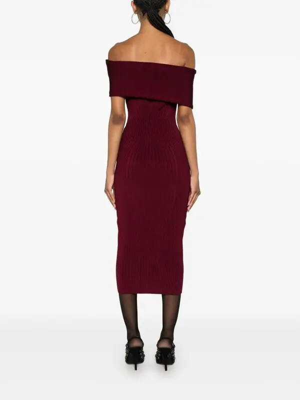 MUGLER Off-shoulder Knit Dress - Red