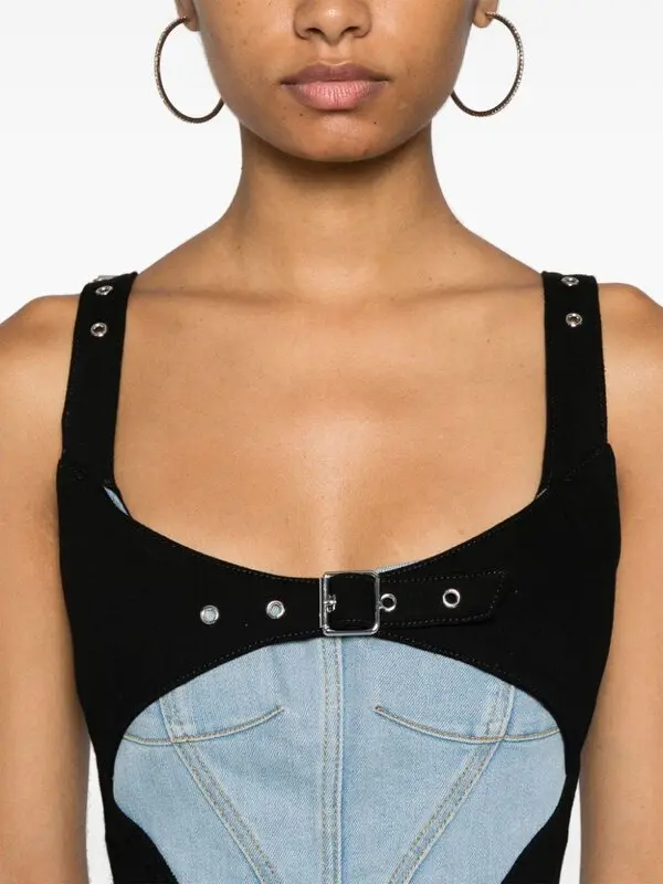 MUGLER Panelled Denim Midi Dress - Blue