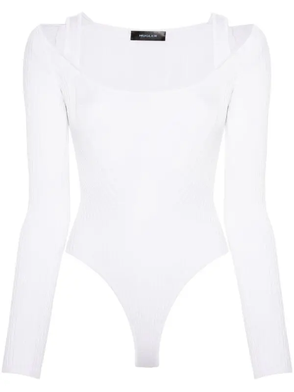 MUGLER Strapped Long-sleeved Bodysuit - White