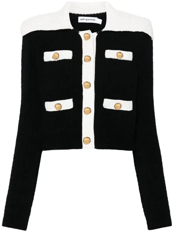 SELF-PORTRAIT Contrast-trim Cardigan - Black