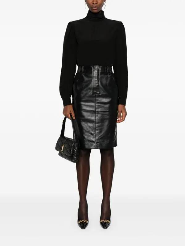 Saint Laurent Leather Pencil Skirt - Black