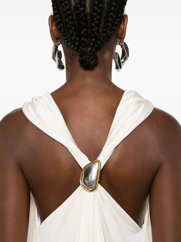 LANVIN Brooch-detail Midi Dress - Neutrals