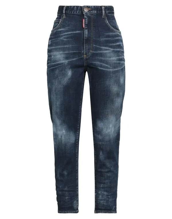 Dsquared2 Boyfriend Jeans In Dark Wash Denim With Faded Detail - Blue