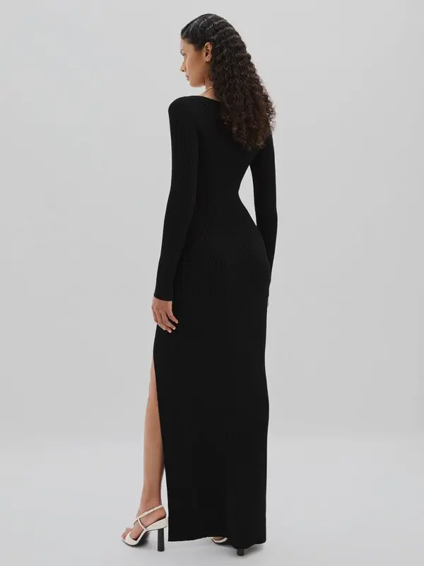 Good American Ribbed Midi Dress - Black