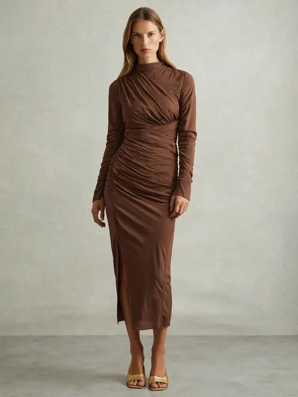 REISS Kelly Jersey Ruched Midi Dress