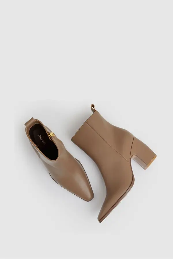 REISS Amy Leather Blocked Heel Ankle Boots